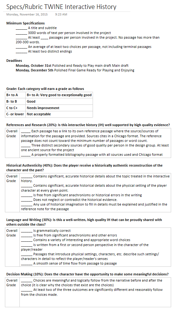 Creating Interactive Histories in History Class (Twine Teacher Log ...